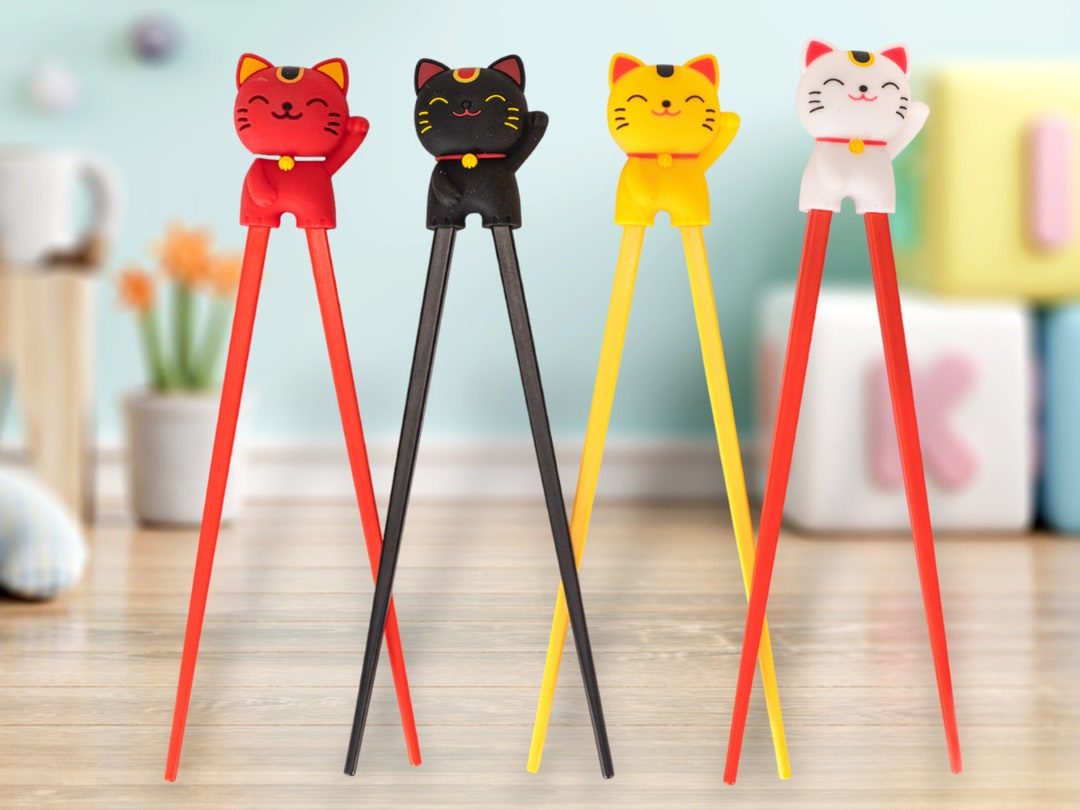 Lucky Cat Maneki Neko Training Chopsticks With Silicone Topper Reusable ...