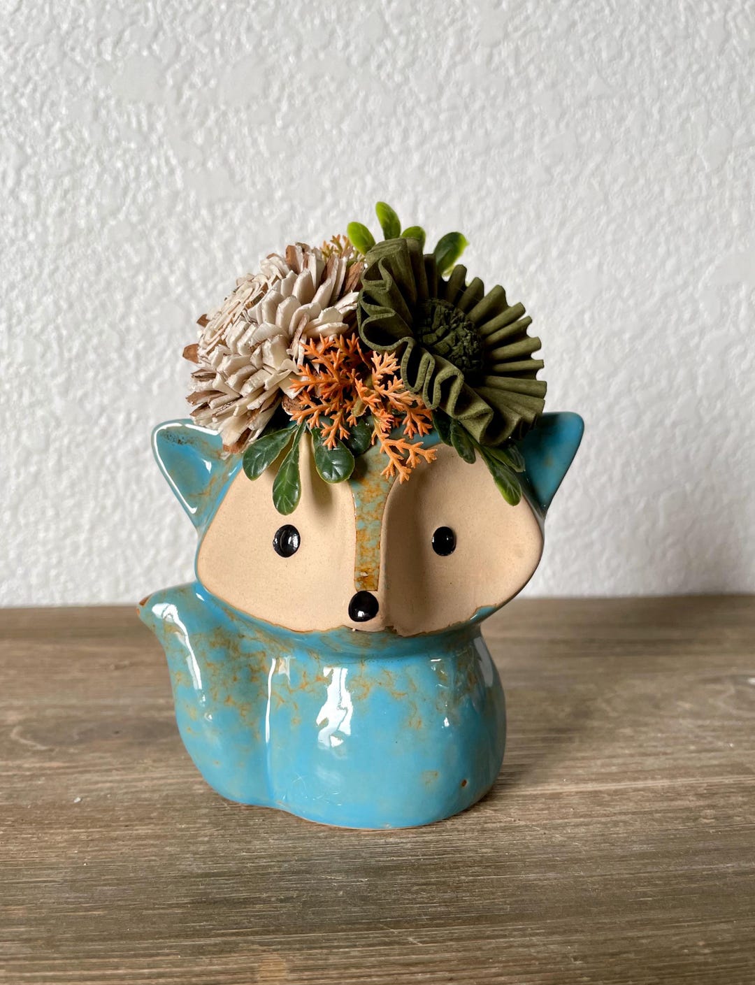 Fox Ceramic Pot, Sola Wood Flower Arrangement, Faux Floral, Centerpiece ...