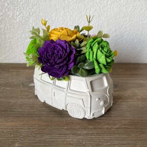 Vintage Bus Flower Arrangement, Sola Wood Flowers, Funny Car Planter ...