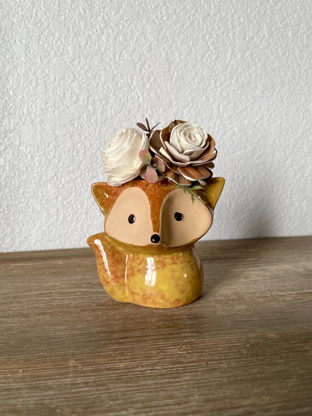 Fox Ceramic Pot, Sola Wood Flower Arrangement, Faux Floral, Centerpiece ...