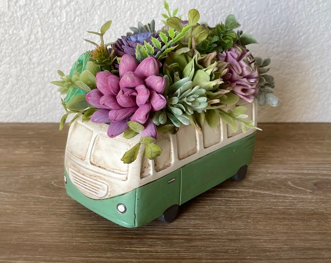 VW Bus Flower Arrangement, Wood Flowers, Funny Car Planter, Wooden ...
