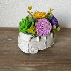 Vintage Bus Flower Arrangement, Sola Wood Flowers, Funny Car Planter ...