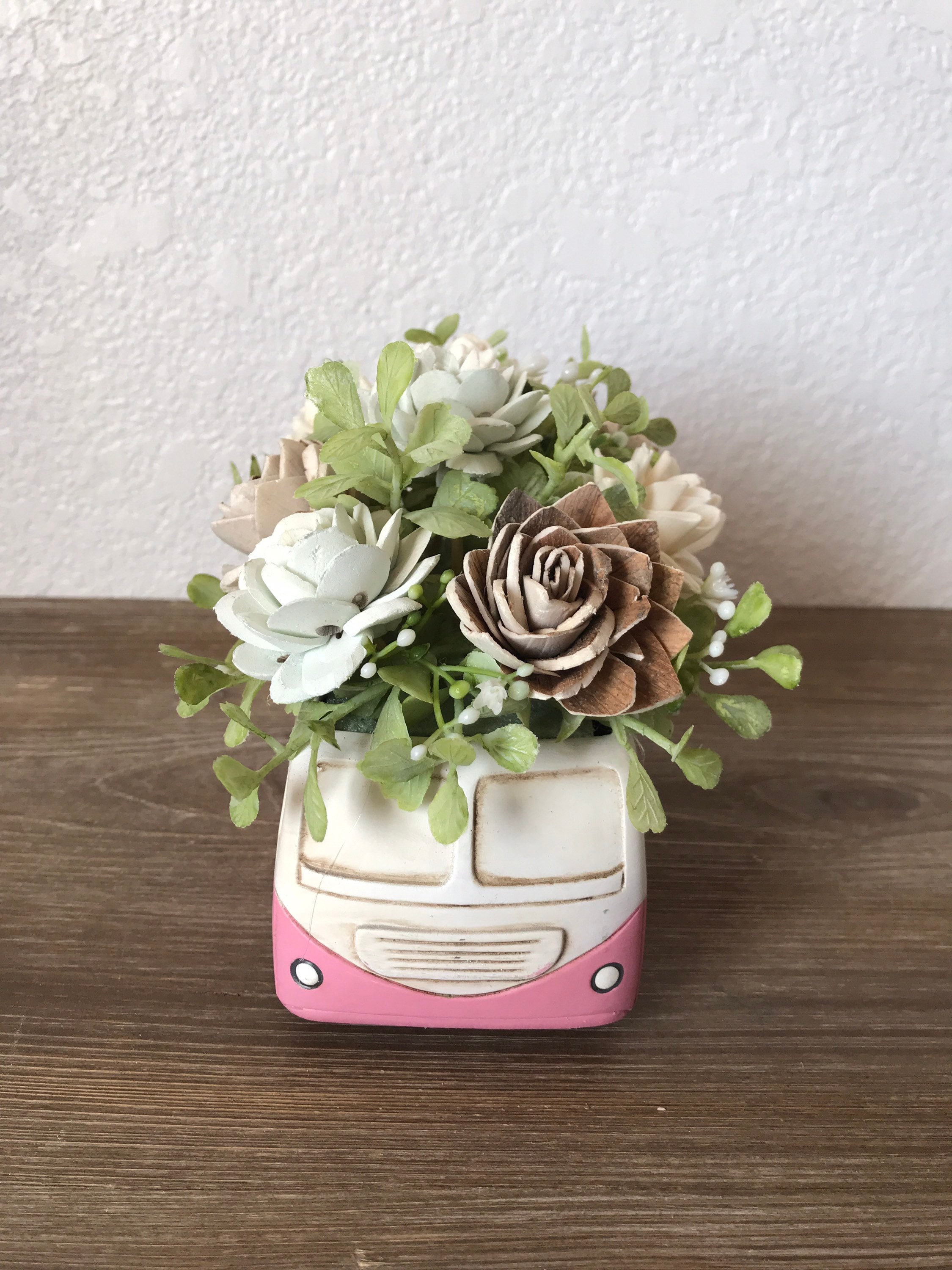 VW Bus flower arrangement wood flowers funny car planter | Etsy