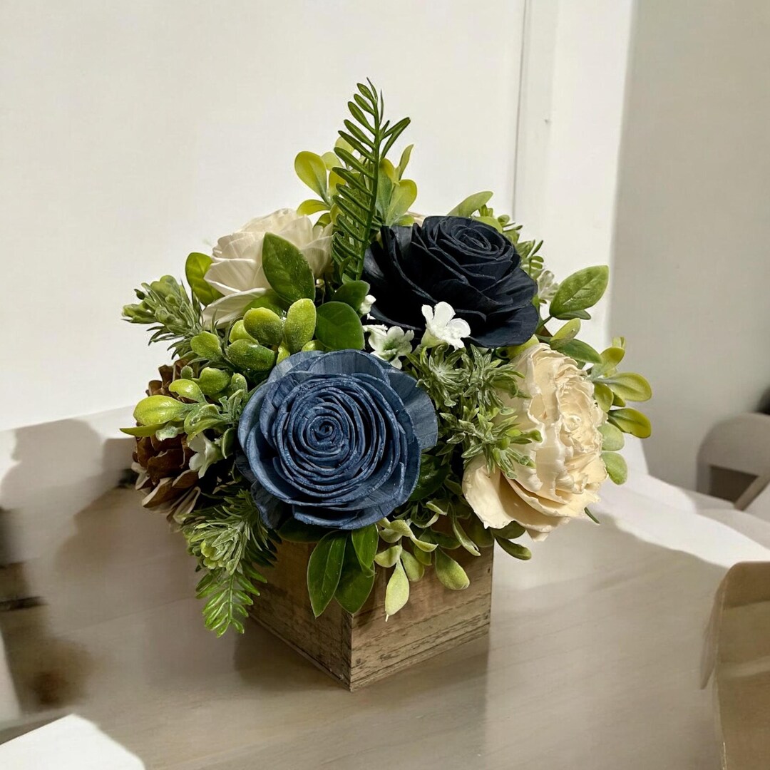 Rustic Wooden Flower Table Centerpiece, Valentines Day Floral ...