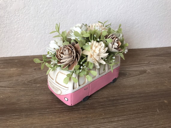 VW Bus flower arrangement wood flowers funny car planter | Etsy