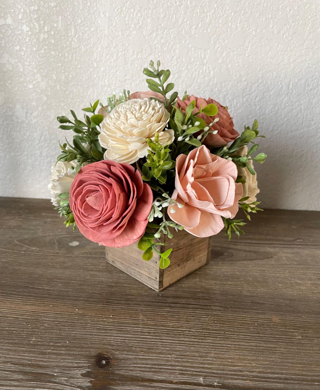 Rustic Wooden Flower Table Centerpiece, Floral Arrangement, Office ...
