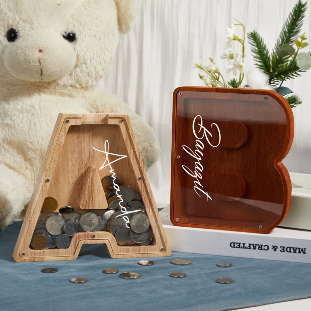 Custom Name Coin Bank, Letter Coin Bank, Wooden Name Money Box, Wood ...
