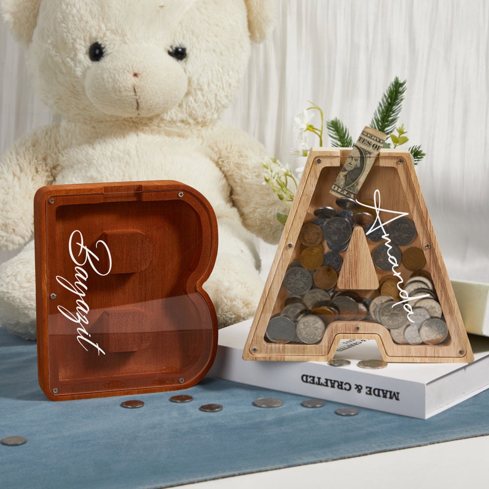 Custom Name Coin Bank Letter Coin Bank Wooden Name Money - Etsy