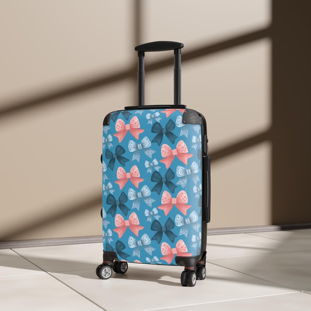 Travel Suitcase With Coquette Pattern, Blue and Pink Bows - Luggage, Travel Bag, Carry-on ...