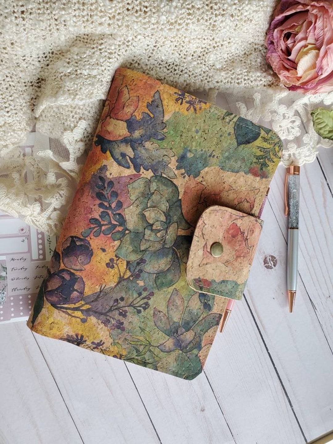 Deluxe A5, A6 or B6 Planner Cover, Journal Cover, Floral Cork Journal ...