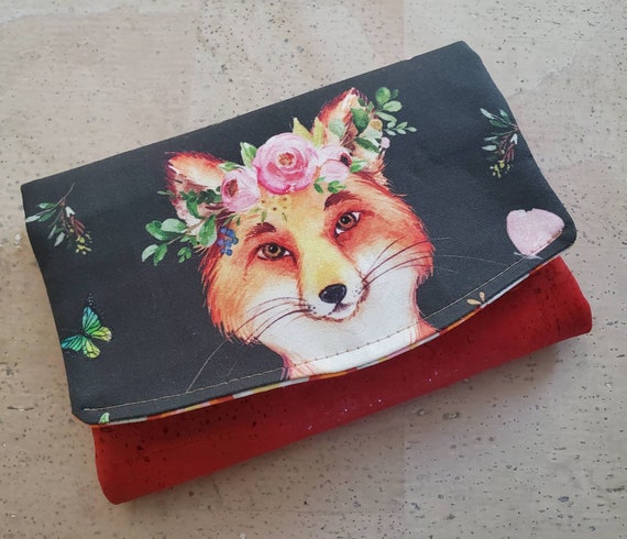 Boho Fox Wallet Fabric and Cork Wallet Trifold Wallet Earth | Etsy
