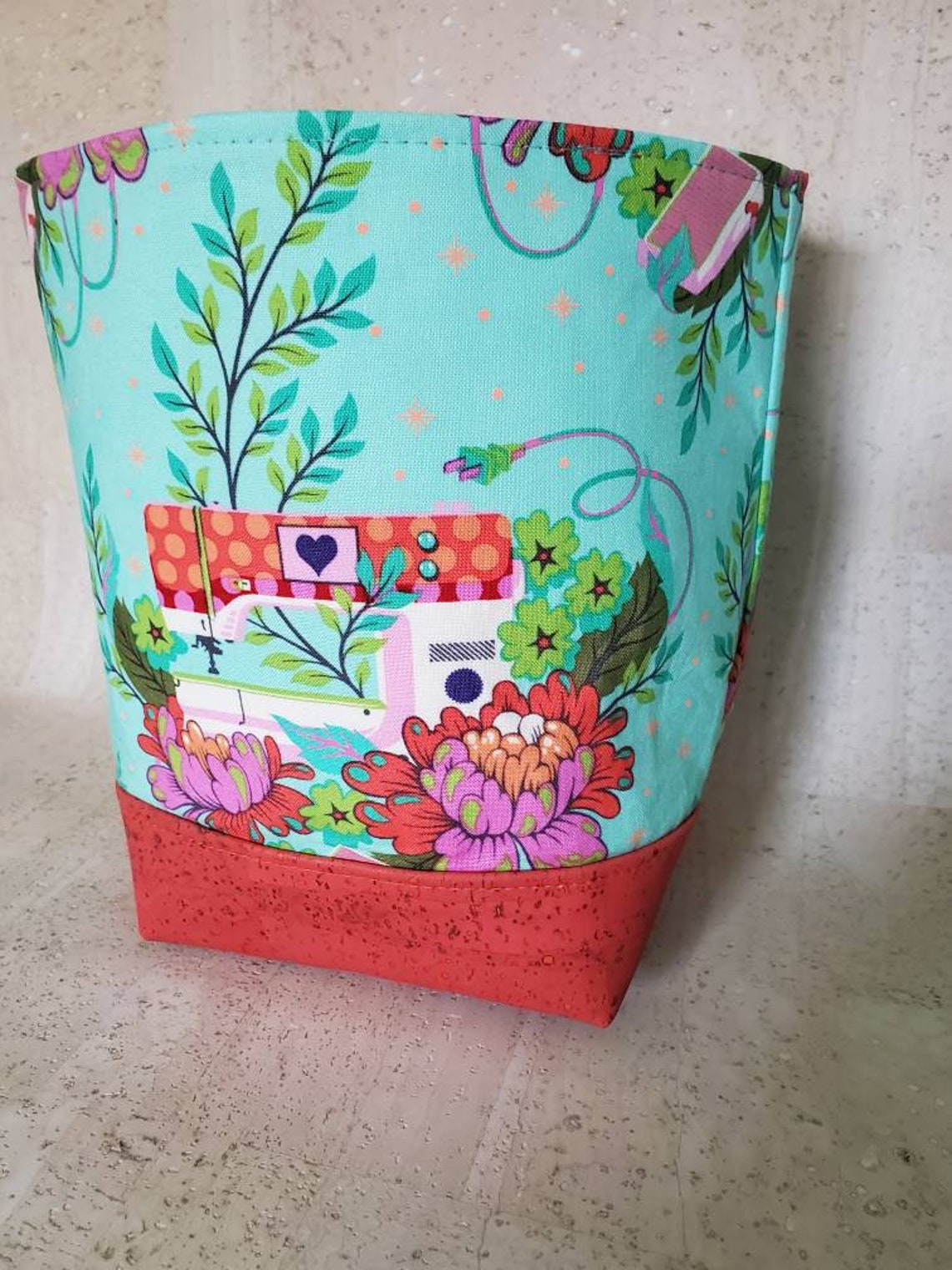 Sewing Room Organizer, Sewing Basket, Tula Pink Basket, Cork Leather ...