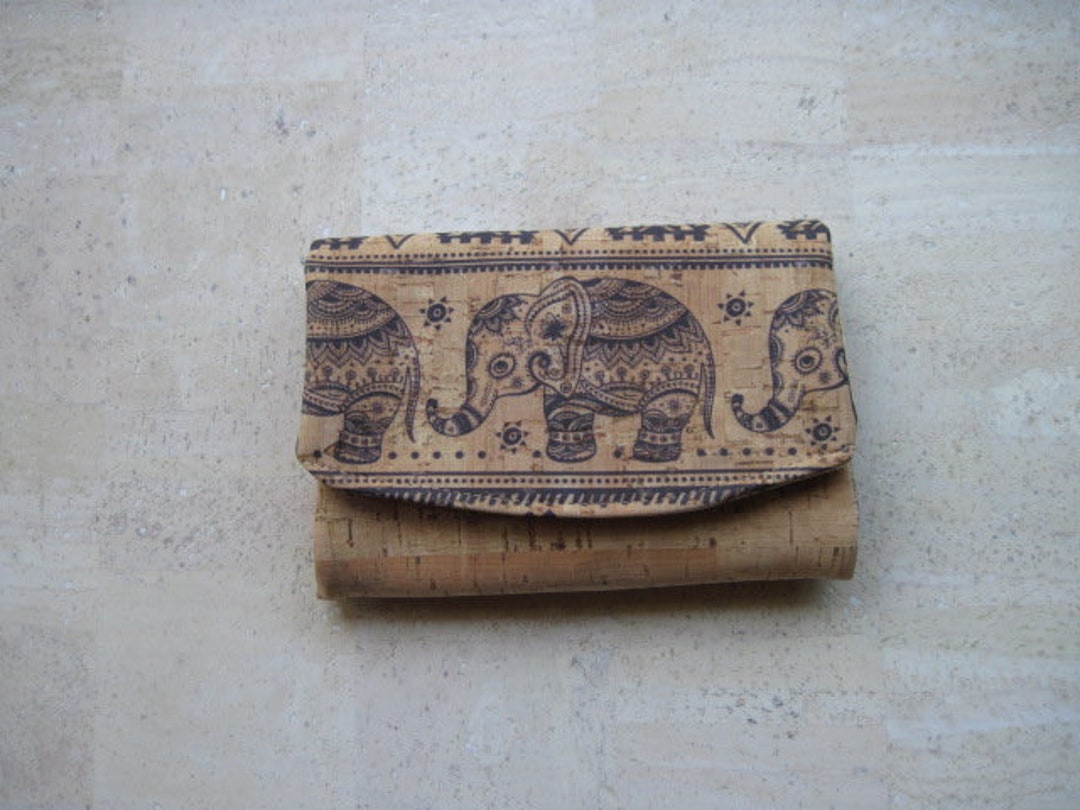 Tribal Elephant Wallet, el embrague corcho, cartera compacta, cartera ...