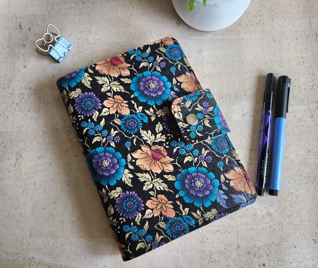 Deluxe A5, A6, B6, B5, B6 Slim, N1 Blue Floral Cork Journal Cover ...