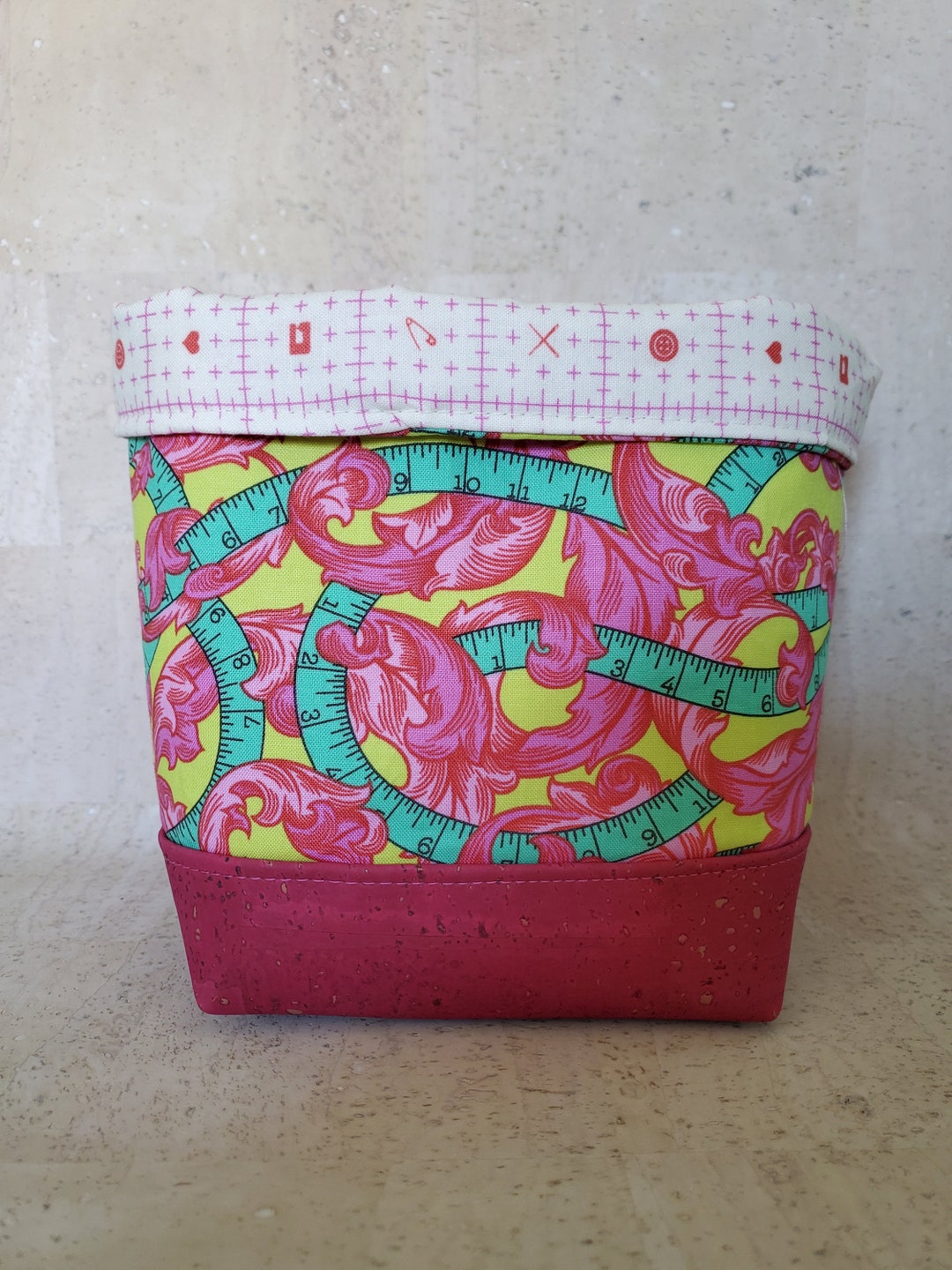 Sewing Room Organizer, Sewing Basket, Tula Pink Basket, Cork Leather ...