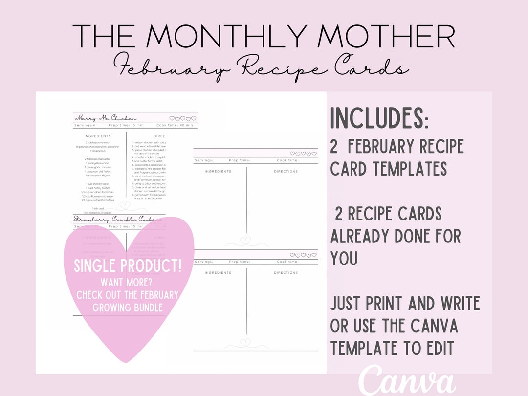 February Recipe Card | Printable and Editable Template | the Monthly ...