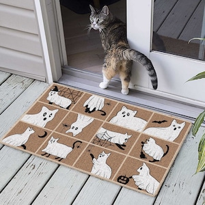Halloween Doormat, Black Cat Doormat, Cute Halloween Cat Doormat ...