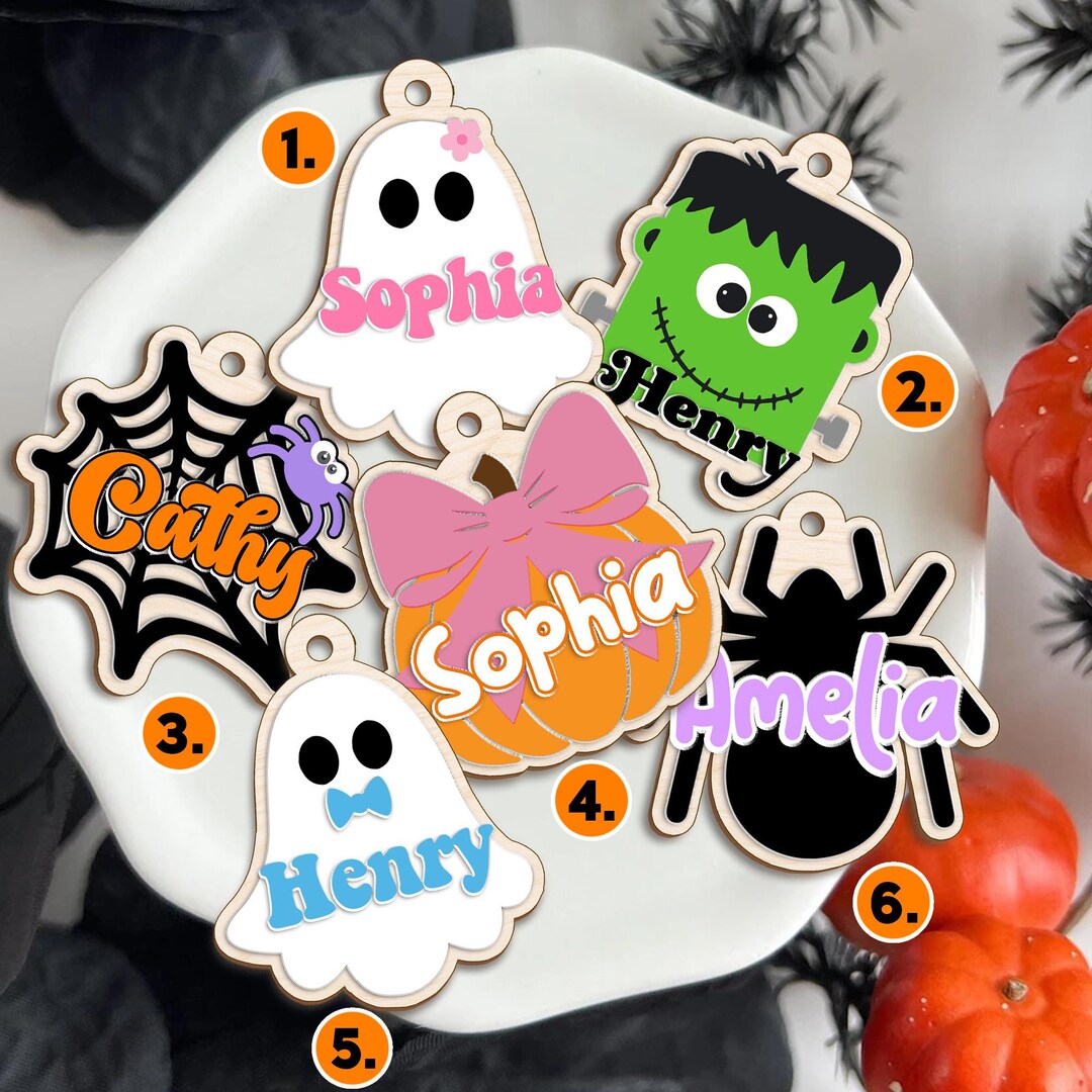 Personalized Halloween Name Tag, Ghost Basket Tag, Custom Ghost Pumpkin ...