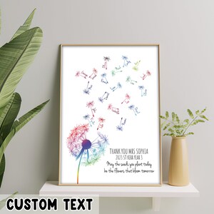 Thank You Teacher Gift, Teacher Gift Print, Rainbow Dandelion ...
