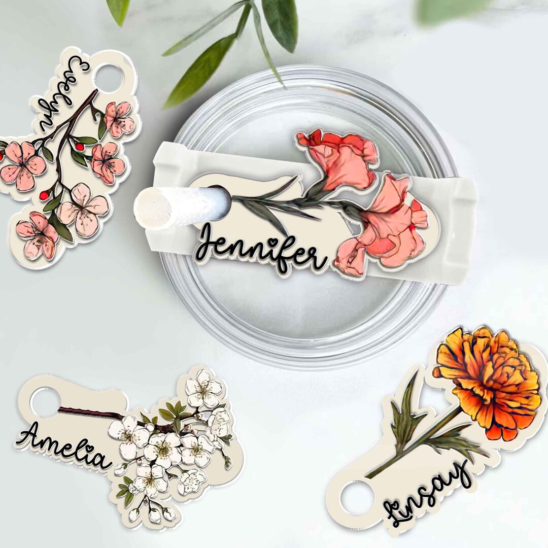 Personalized Birth Flower Tumbler Nametag, Custom Birthday Flower 40z ...