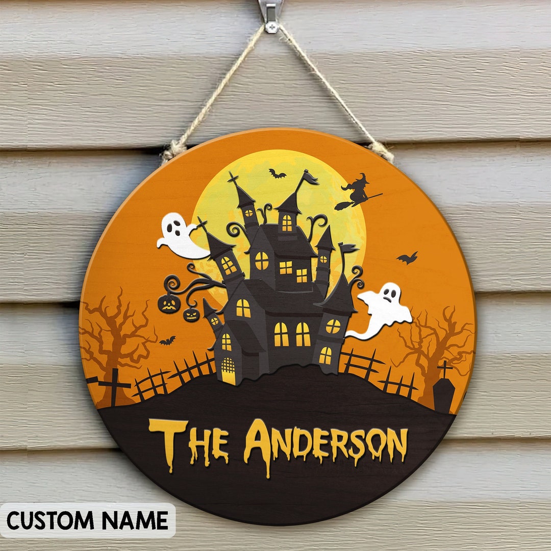 Halloween Door Hanger, Personalized Family Name Sign, Halloween Front ...