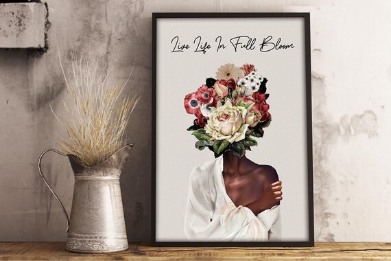 Garden Flower Pot Head Poster Canvas Live Life in Full Bloom - Etsy