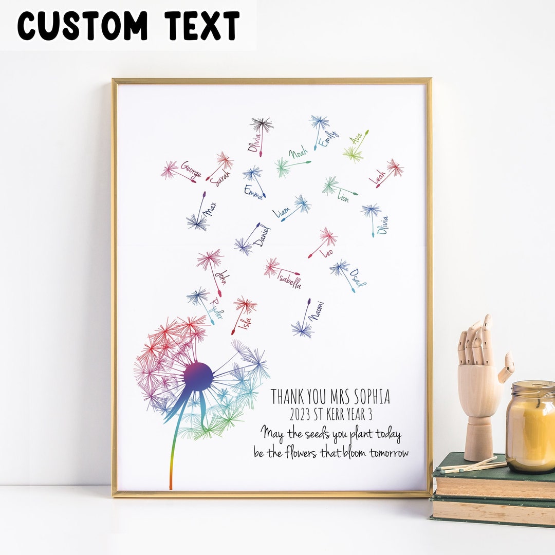 Thank You Teacher Gift, Teacher Gift Print, Rainbow Dandelion ...