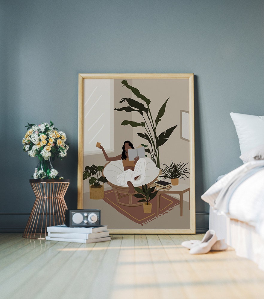 Boho Black Woman Reading Book Poster Canvas Modern Woman - Etsy