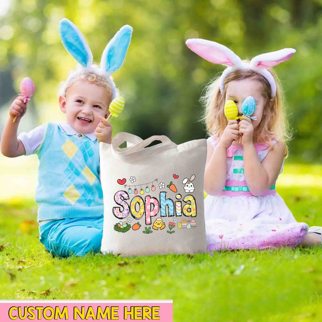 Custom Easter Bunny Bag With Kids Name, Personalized Easter Tote Bag, Girls Easter Day Gift ...