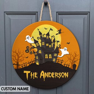 Halloween Door Hanger, Personalized Family Name Sign, Halloween Front ...