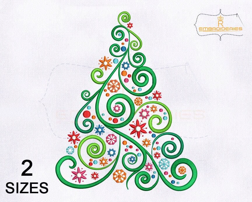 Colorful And Swirl Christmas Tree Embroidery Design 4x4 Hoop | Etsy