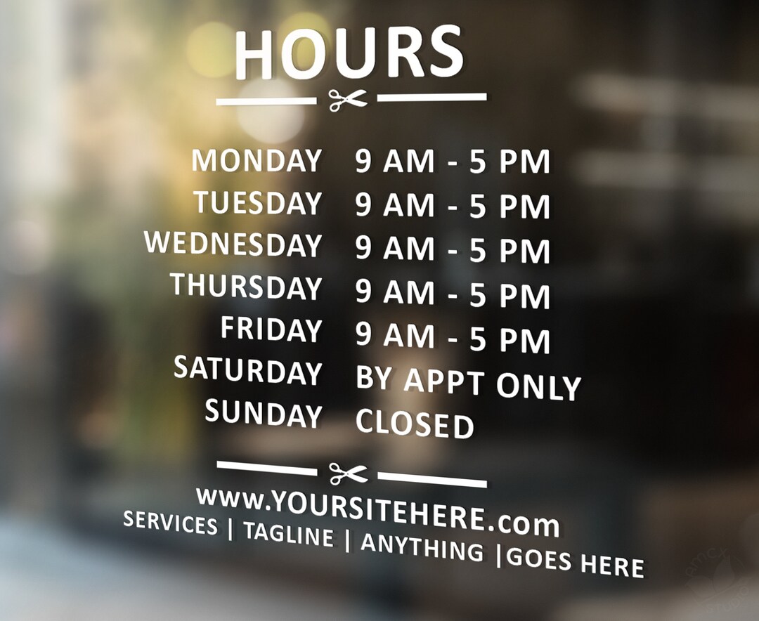 Salon Hours "our Hours" Store Window Decal - Etsy