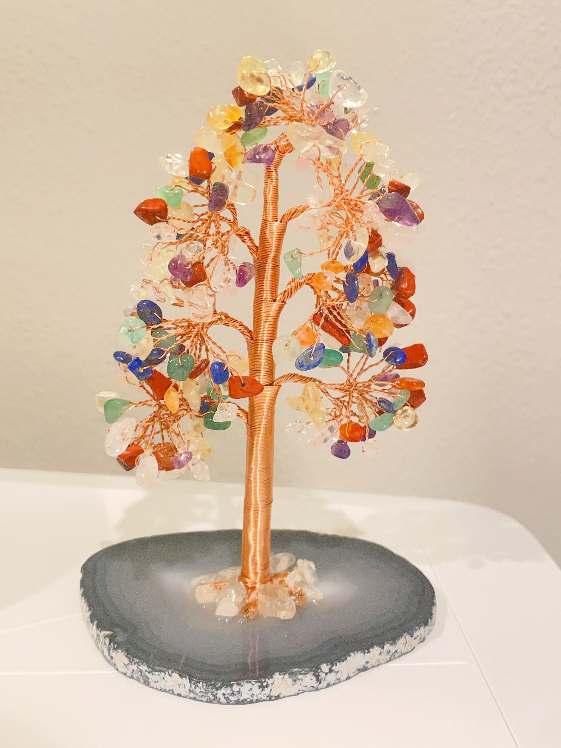 Seven Chakra Tree of Life, Gemstone Tree With Agate Base, Handmade ...