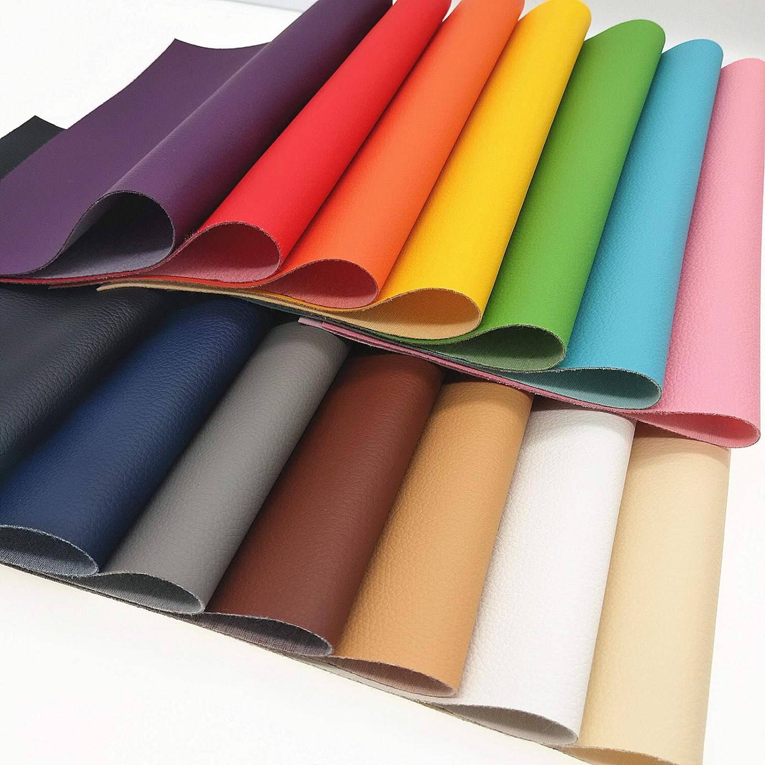 14pcs 8x12 Inch Solid Faux Leather Sheets: Colors Texture Leather Soft ...