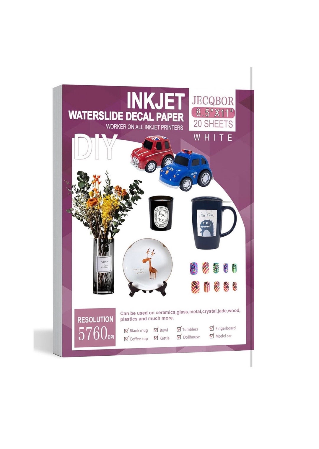 Waterslide Decal Paper Inkjet CLEAR or WHITE 20 Sheets 8.5x11 Water ...