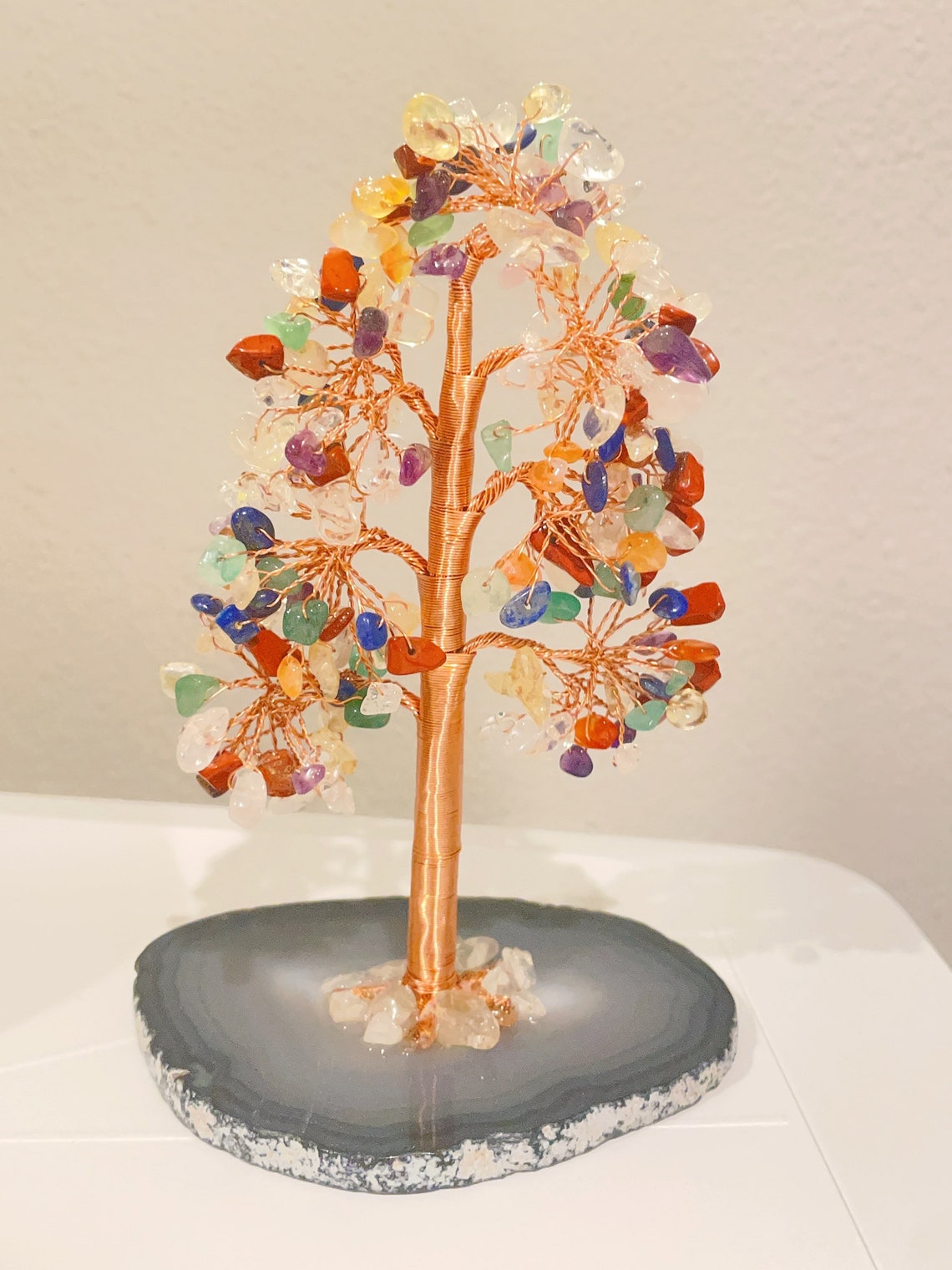 Seven Chakra Tree of Life, Gemstone Tree With Agate Base, Handmade ...