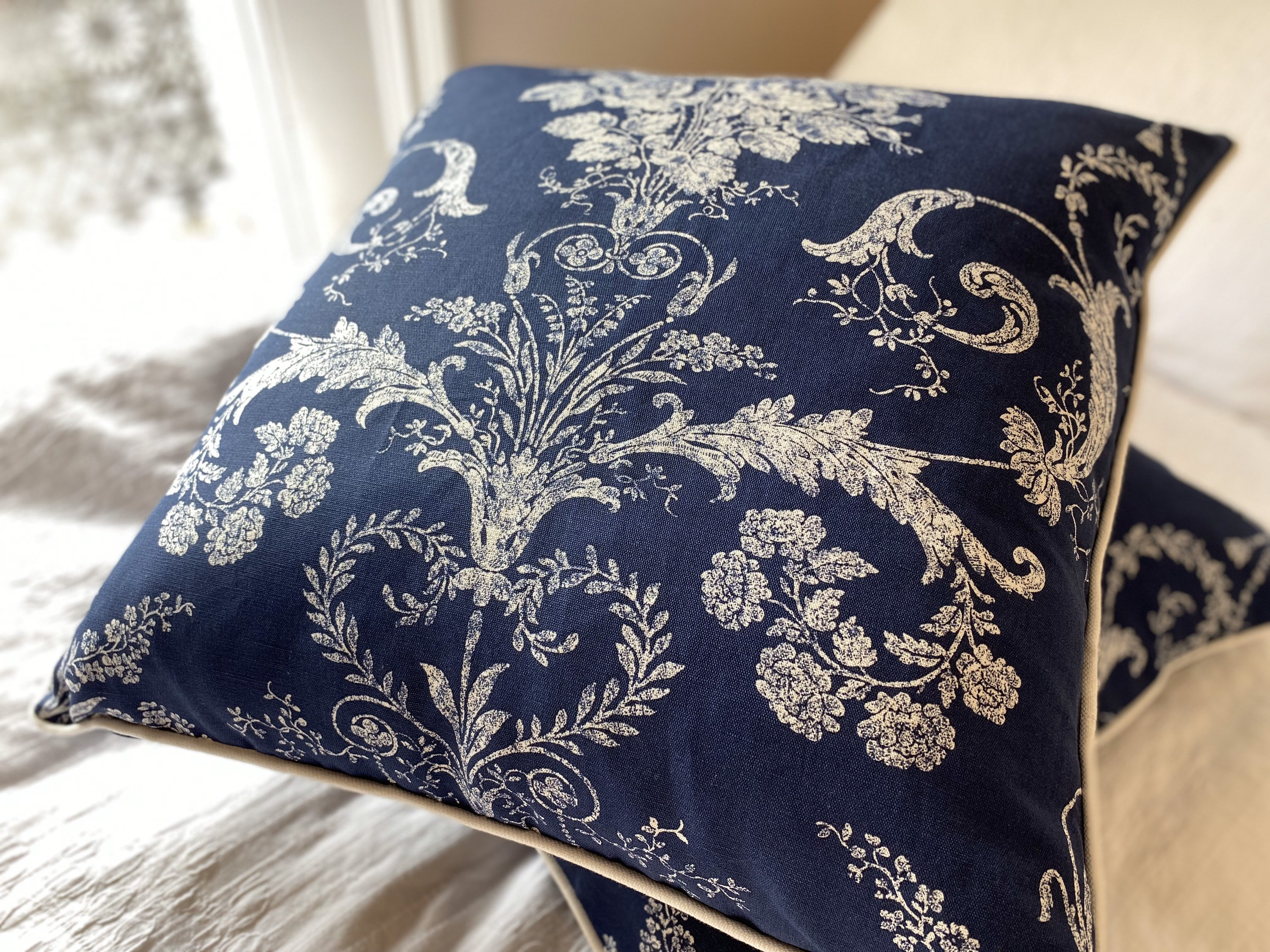 Hamptons Style Navy and White Detail Cushion - Etsy