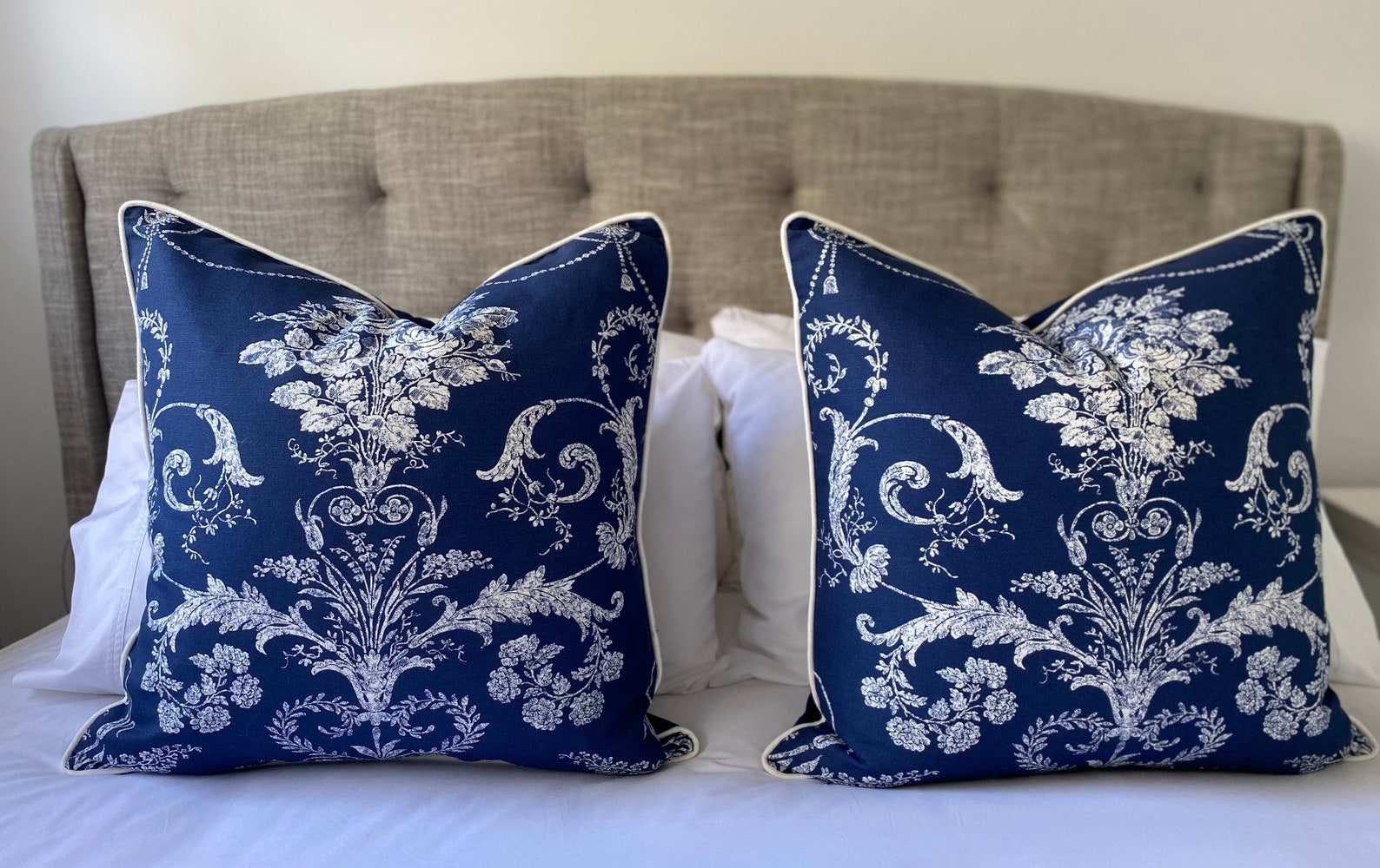 Hamptons Style Navy and White Detail Cushion - Etsy