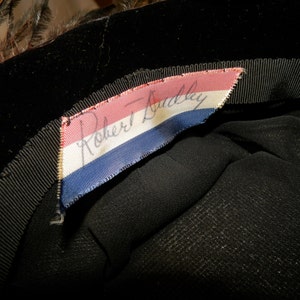 Rare Early Flag Label Robert Dudley 1940's Ostrich Feather Black Velvet ...