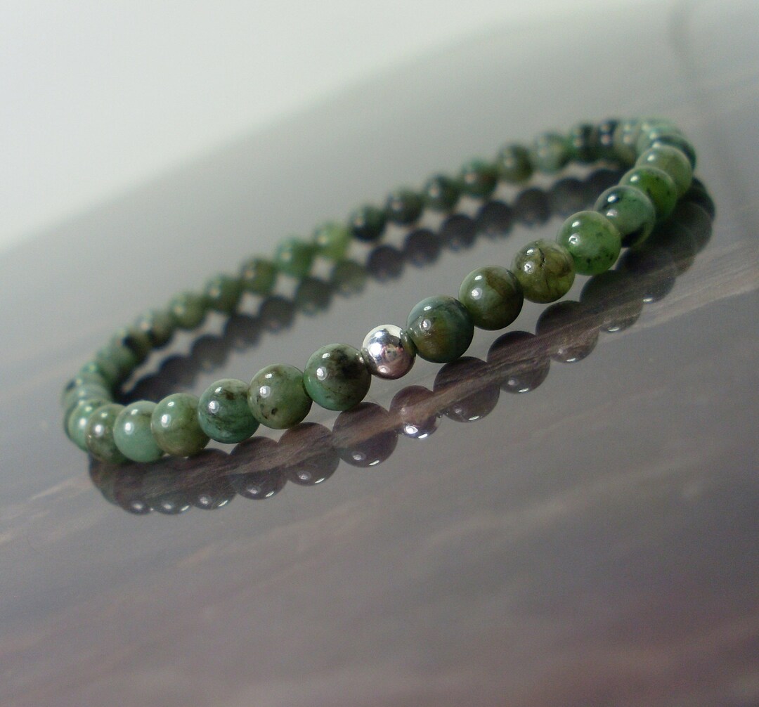 Natural Green Emerald Bracelet 4mm One Silver Bead, Natural Gemstone ...