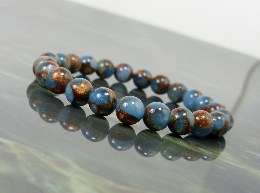 Blue Nepal Stone 8mm Bracelet Natural Gemstone Bracelet - Etsy