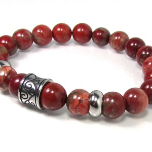 Red Jasper Mens Bracelet With Stainless Steel, Gift for Men, Natural ...