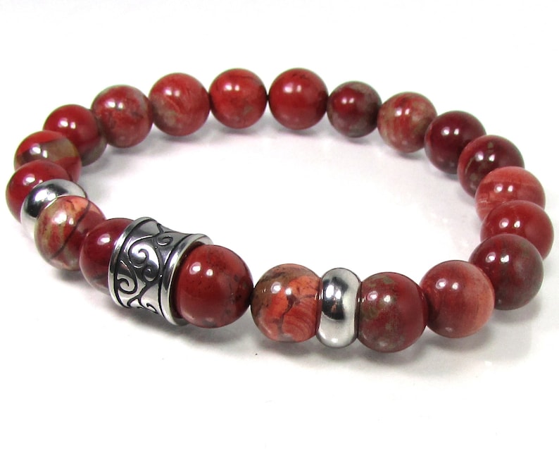 Red Jasper Mens Bracelet with Stainless Steel Gift for Men | Etsy