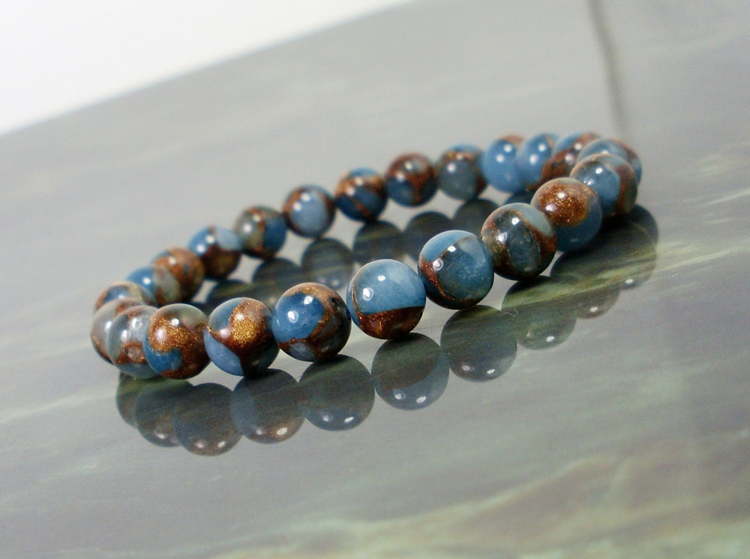 Blue Nepal Stone 8mm Bracelet, Natural Gemstone Bracelet, Women Men ...