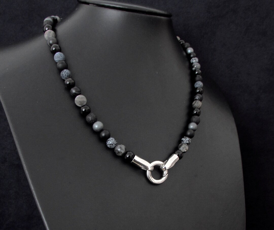 HANDMADE GEMSTONE NECKLACE, 12 Gemstones Mens Necklace, 316L Stainless ...