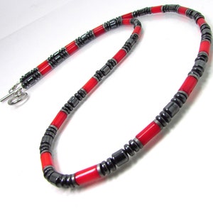 Red Coral and Hematite Mens Necklace,gift for Men,coral Mens Necklace ...