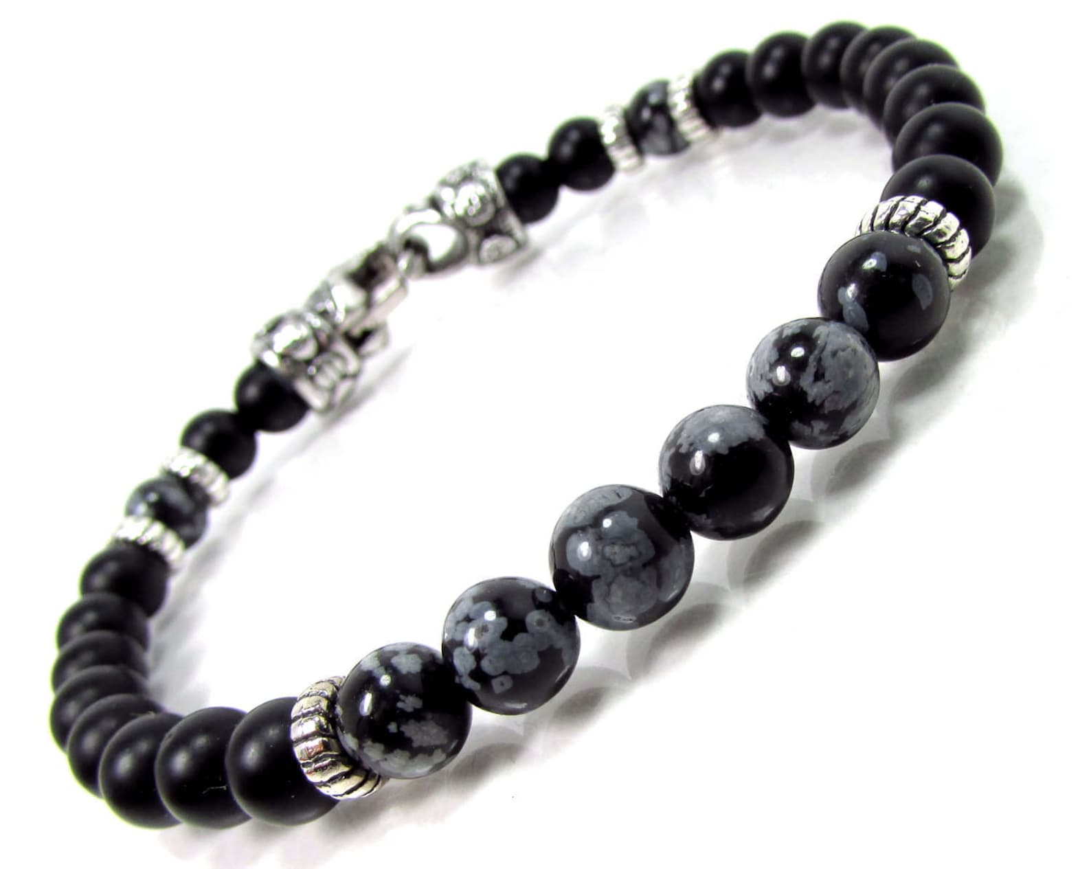 Onyx and Snowflake Obsidian Mens Bracelet With Clasp Natural - Etsy