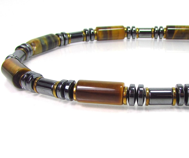 Tiger Eye and Hematite Mens Necklace, Gift for Men, Tiger Eye Mens ...