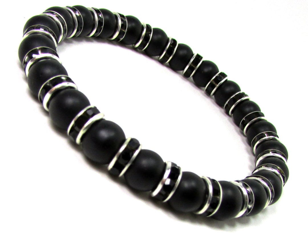 Black Matte Onyx Mens Bracelet, Black Mens Bracelet, Gift for Men ...