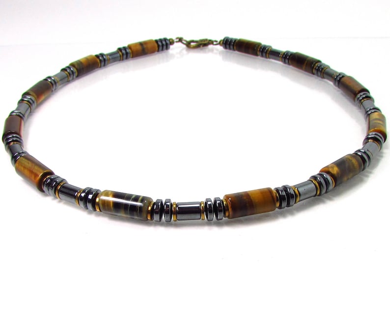 Tiger Eye and Hematite Mens Necklace, Gift for Men, Tiger Eye Mens ...
